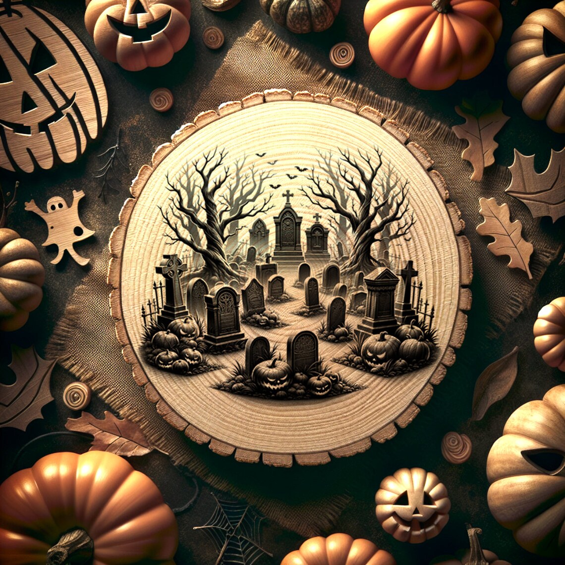 Haunted Graveyard Laser Engraving File, Halloween Scene (digital ...
