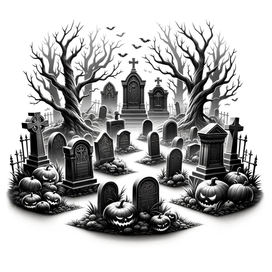 Haunted Graveyard Laser Engraving File, Halloween Scene (digital ...