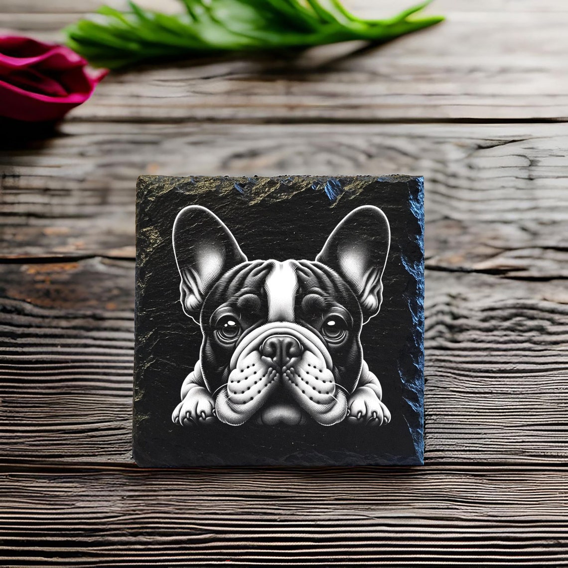 French Bull Dog, Slate Engraving Design, Laser File, Coaster Etching ...