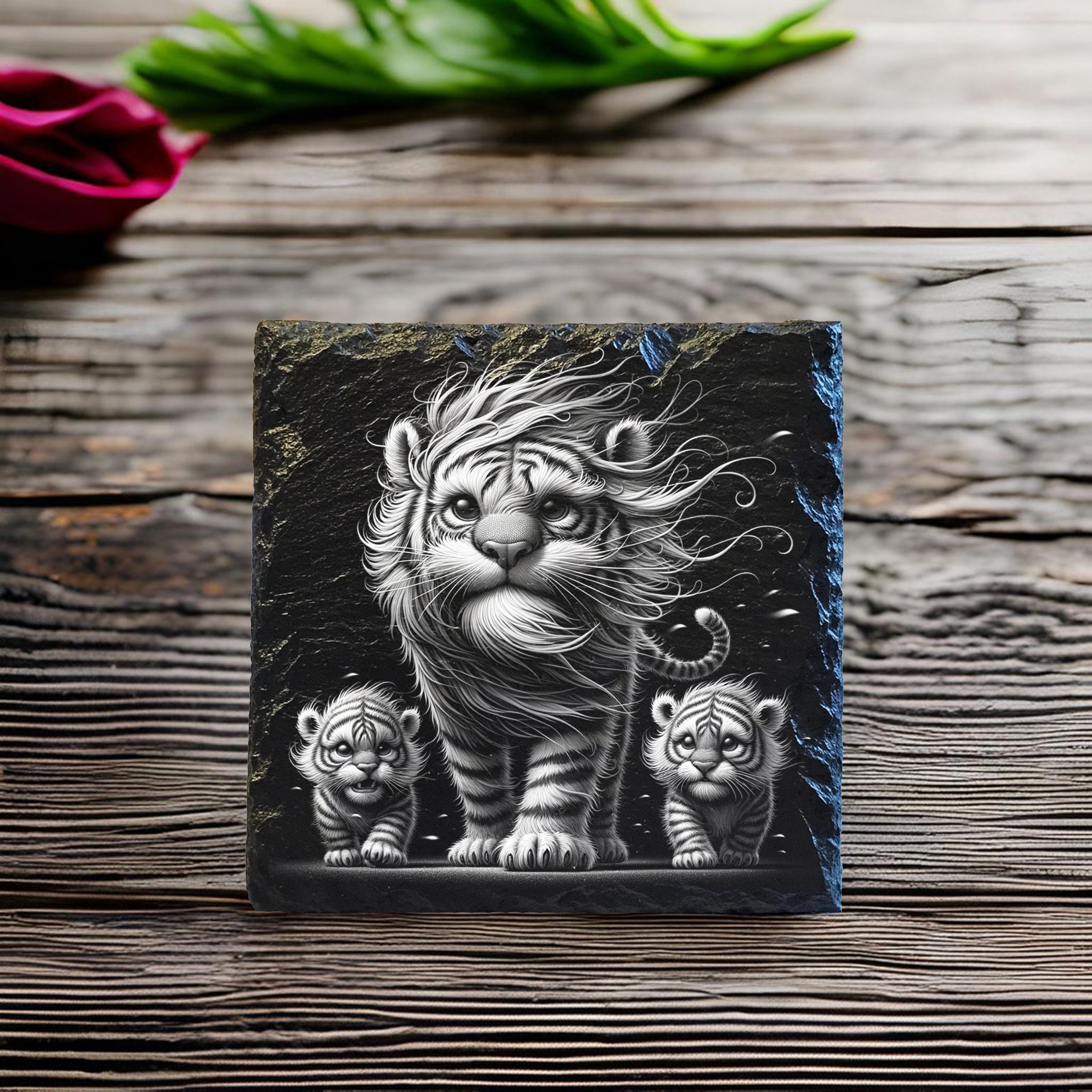 Tiger Family 2, Slate Engraving, Laser File, Coaster Etching, American ...