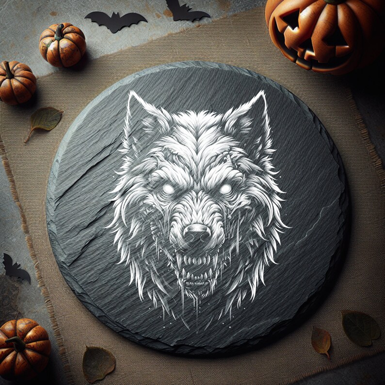 Zombie Wolf, Laser PNG, Slate Engraving, Laser File, Coaster Etching ...