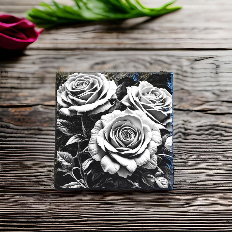 White Roses, Slate Engraving, Laser File, Coaster Etching, American ...