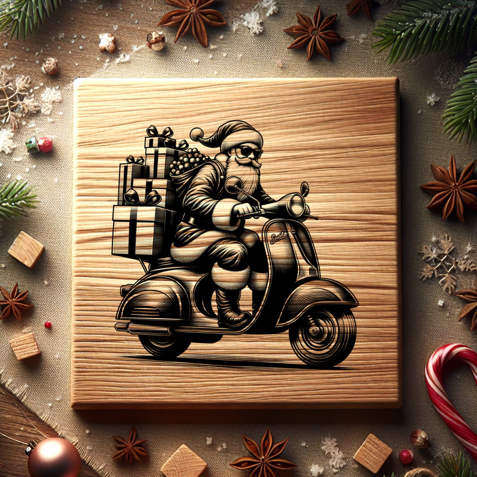 Santa Clause 3, Wood Engraving, Laser File, Coaster Etching, Lightburn ...
