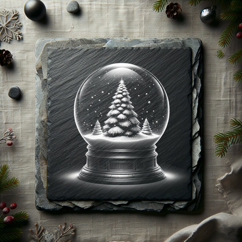 Christmas Snow Globe Laser Engraving File, Slate Coaster (PNG) - Etsy UK