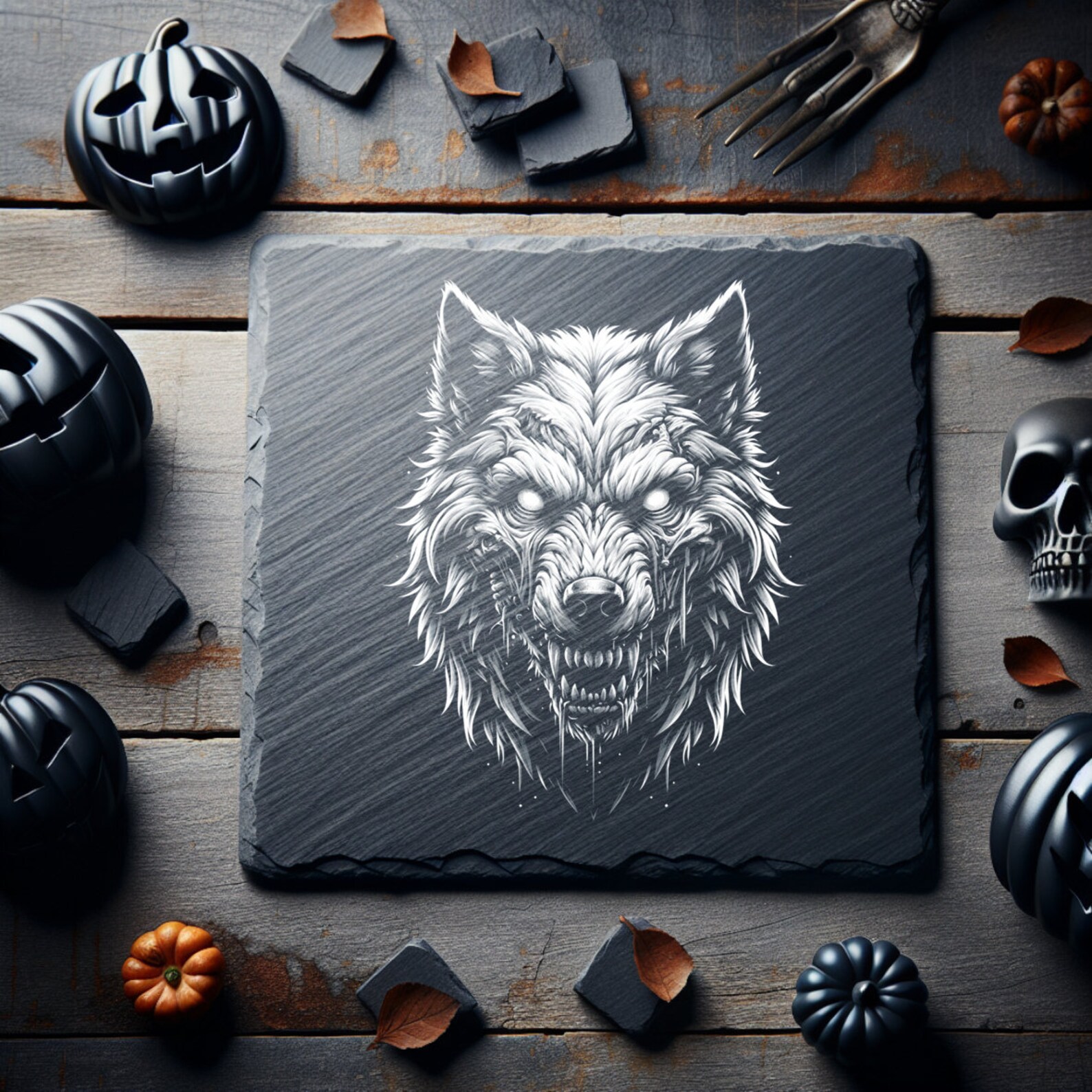 Zombie Wolf, Laser PNG, Slate Engraving, Laser File, Coaster Etching ...