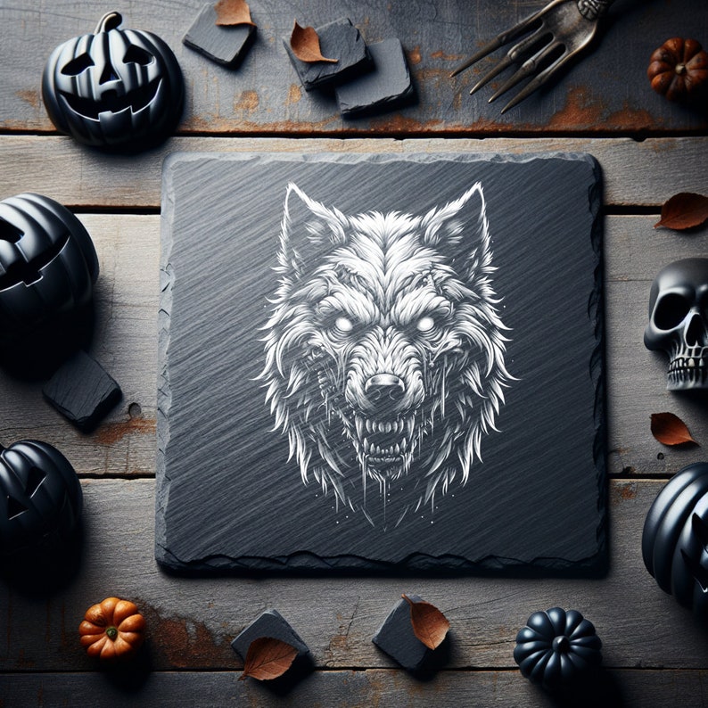 Zombie Wolf, Laser PNG, Slate Engraving, Laser File, Coaster Etching ...