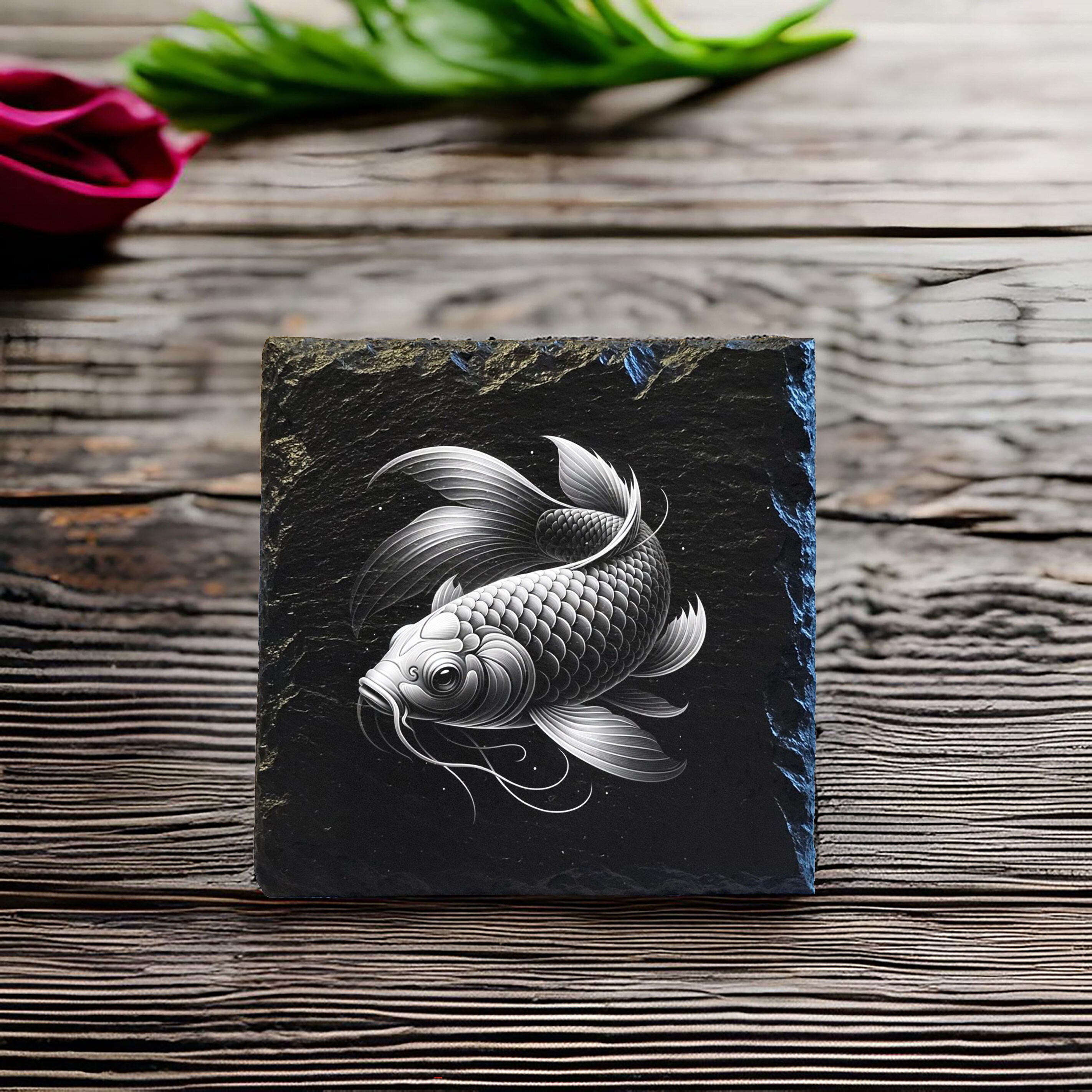 Koi Carp, Laser PNG, Slate Engraving, Laser File, Coaster Etching ...