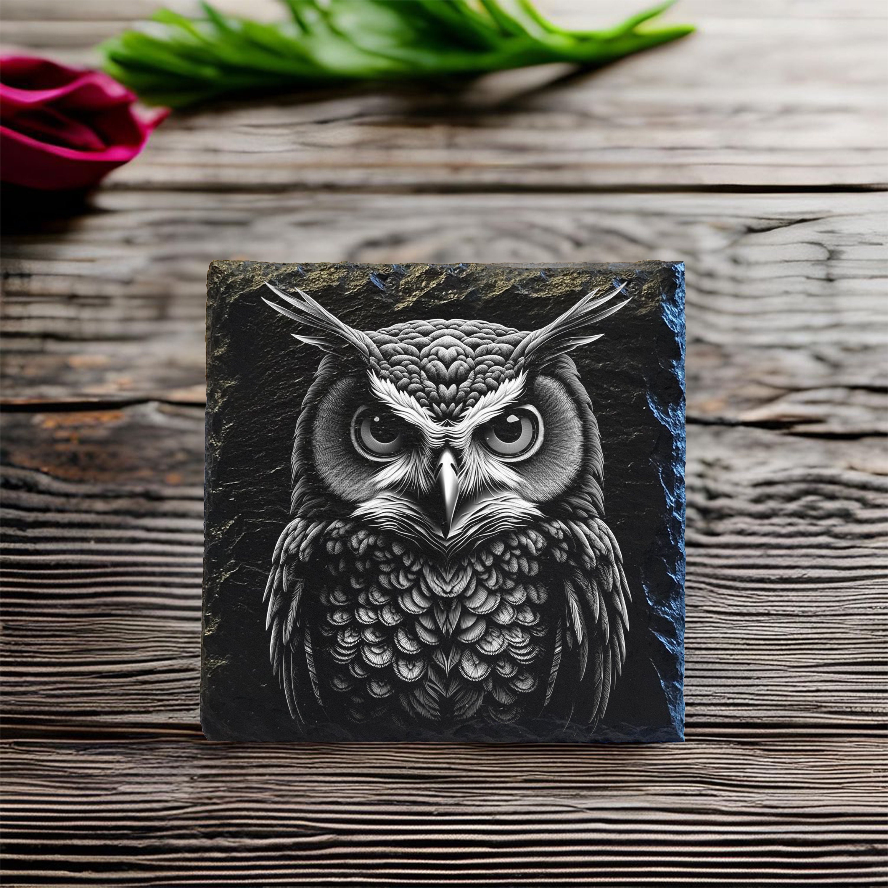Owl Laser Engraving PNG File, Slate Coaster Etching (digital Download ...