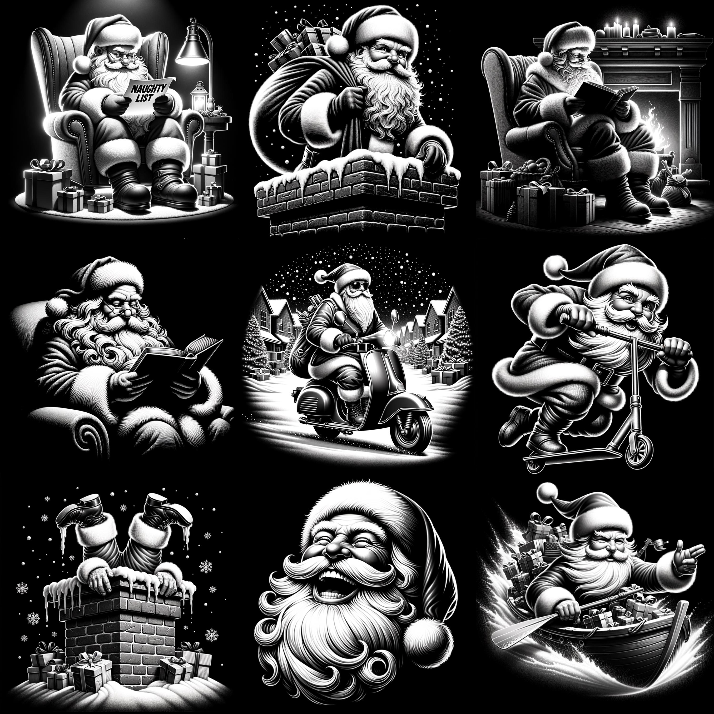 9 X Santa Image Bundle Pack, Laser, PNG, Slate Engraving, Laser File ...