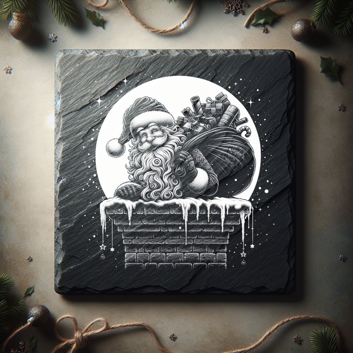 Santa Clause 4, Laser PNG, Slate Engraving, Laser File, Coaster Etching ...