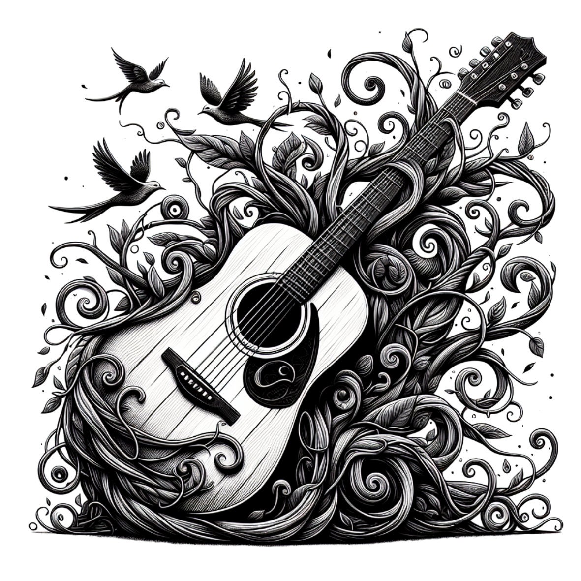 Guitar Vine 2, Wood Engraving, Laser File, Coaster Etching, Lightburn ...