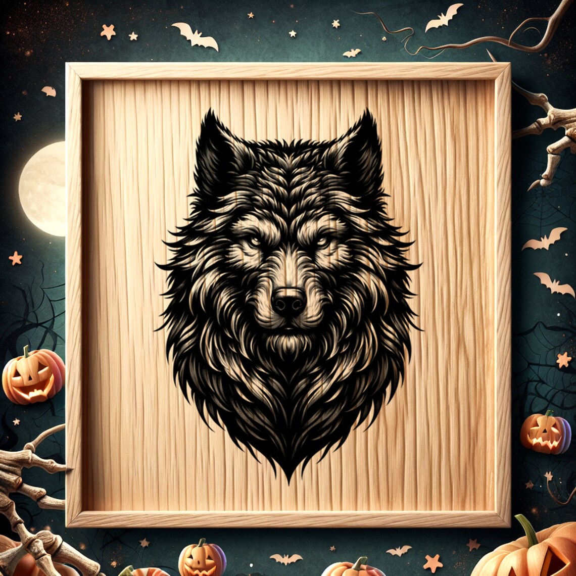 Evil Wolf Wood Engraving Laser File, Halloween Coaster Etching (digital ...