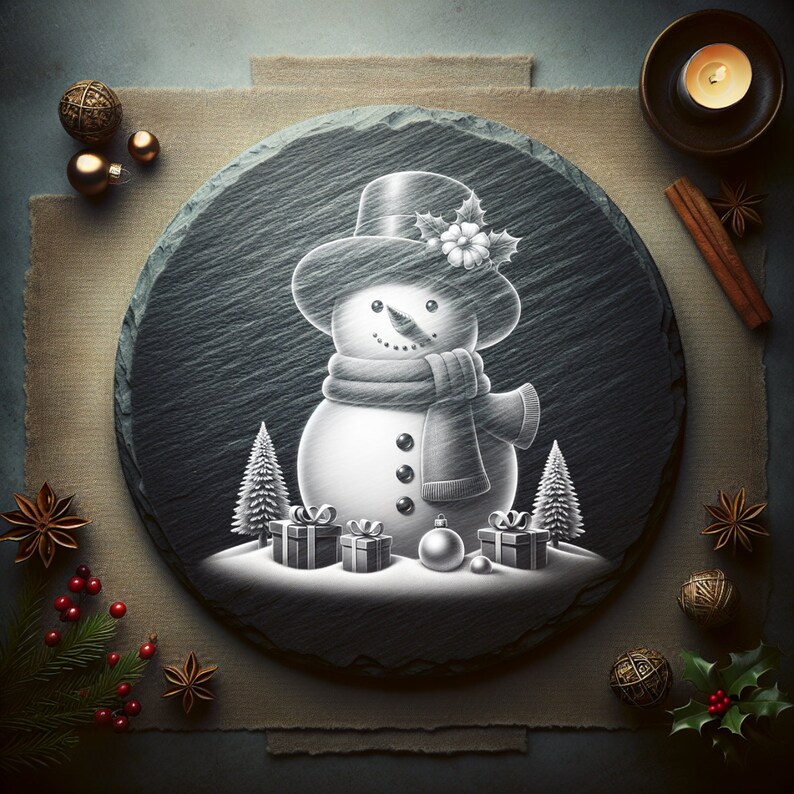 Snowman Slate Laser Engraving File, Festive Christmas Decor (PNG) - Etsy