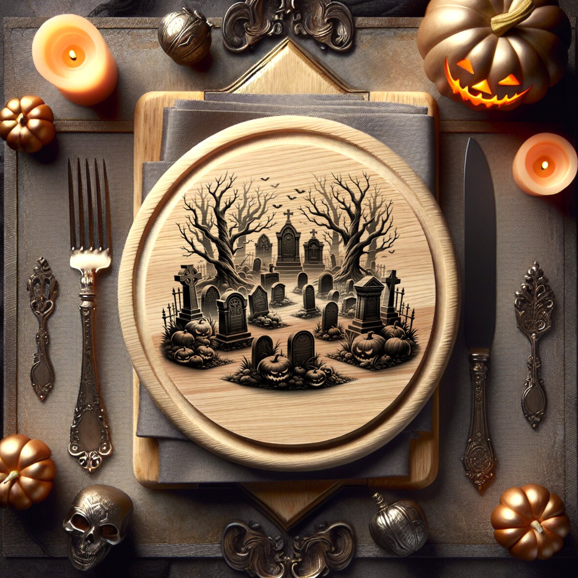 Haunted Graveyard Laser Engraving File, Halloween Scene (digital ...