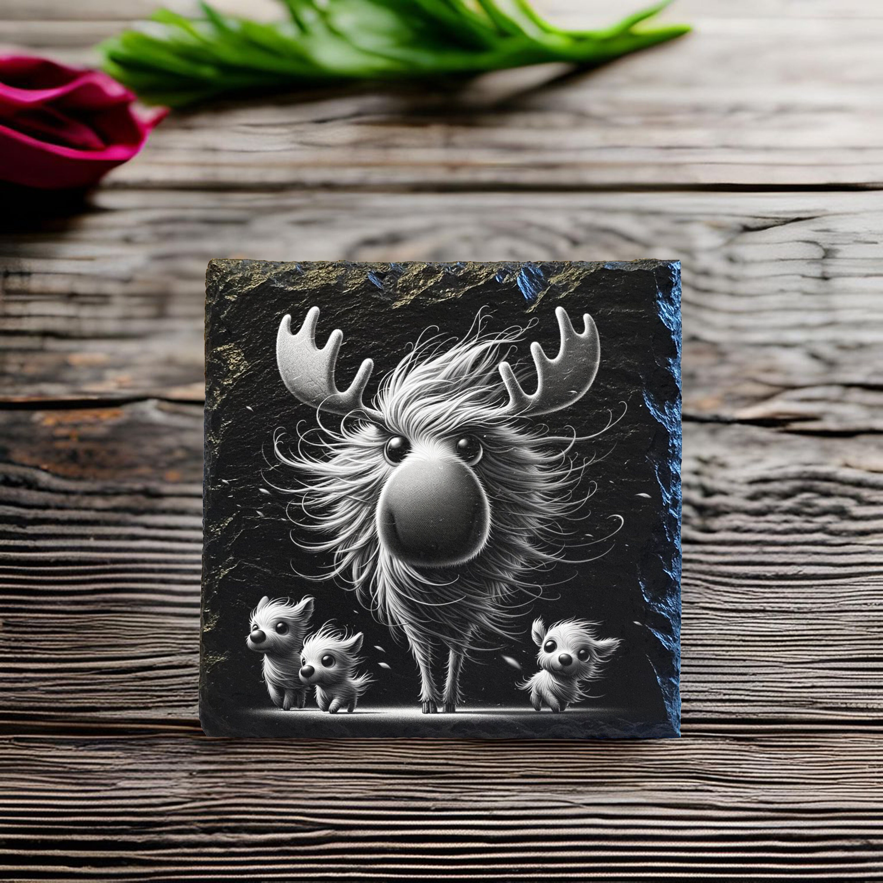 Moose Family 2, Slate Engraving, Laser File, Coaster Etching, American ...