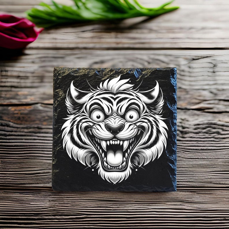 Crazy Tiger, Slate Engraving, Laser File, Coaster Etching, American ...