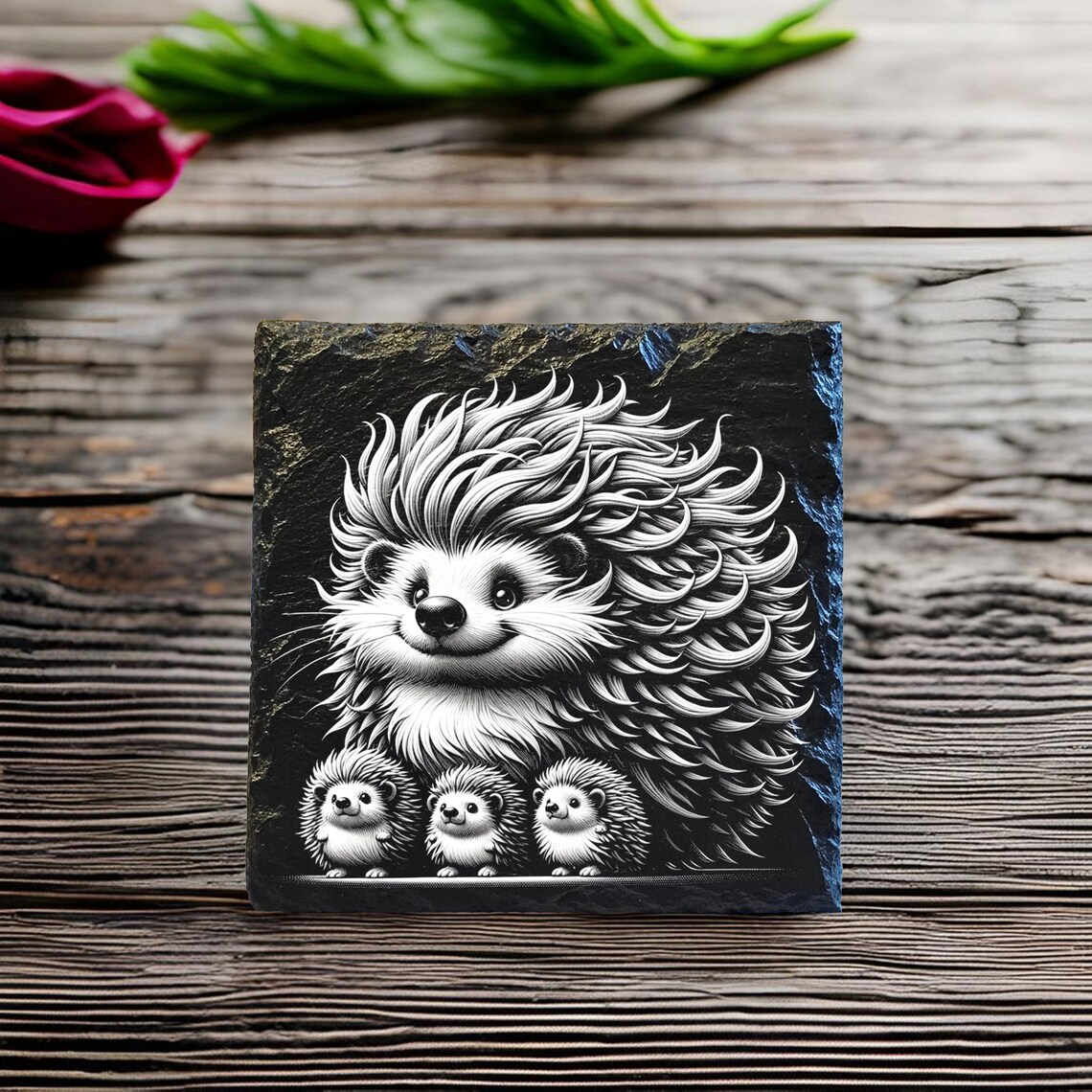 Hedgehog Family, Slate Engraving, Laser File, Coaster Etching, American ...
