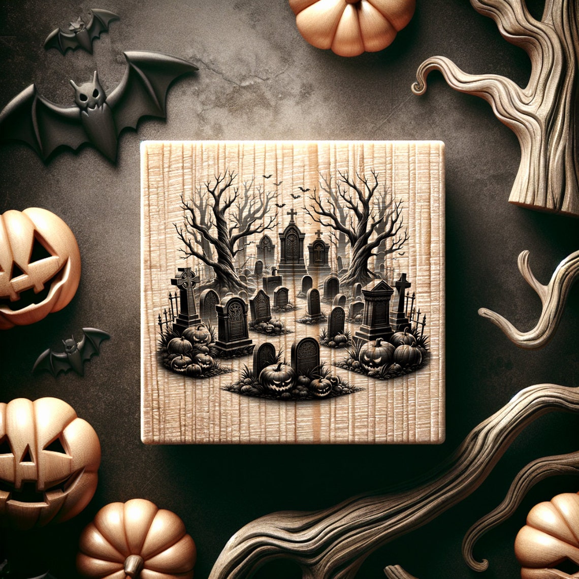 Haunted Graveyard Laser Engraving File, Halloween Scene (digital ...