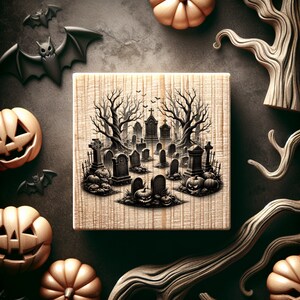 Haunted Graveyard Laser Engraving File, Halloween Scene (digital ...