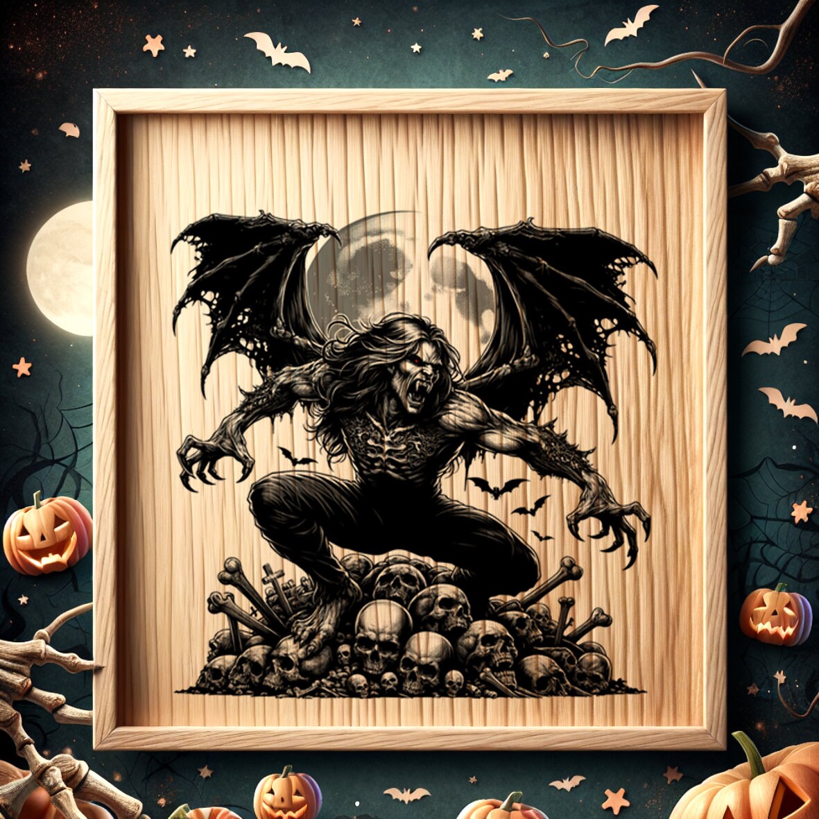 Vampire 2, Wood Engraving, Laser File, Coaster Etching, Lightburn, Glow ...