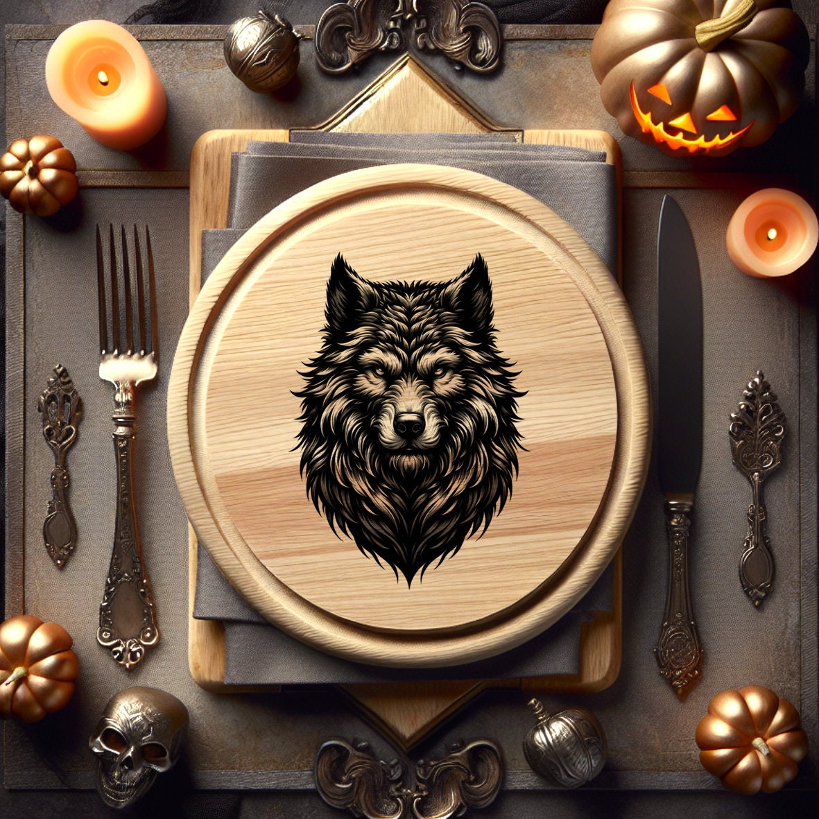 Evil Wolf Wood Engraving Laser File, Halloween Coaster Etching (digital ...