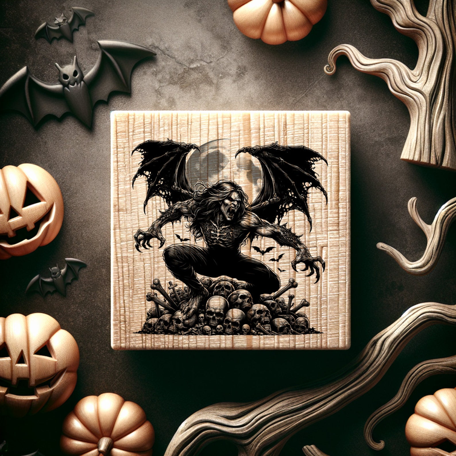 Vampire 2, Wood Engraving, Laser File, Coaster Etching, Lightburn, Glow ...