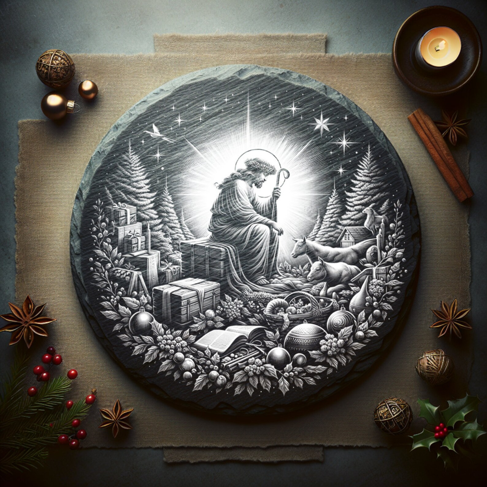 Nativity Scene Laser Engraving File, Slate Coaster Design (PNG) - Etsy