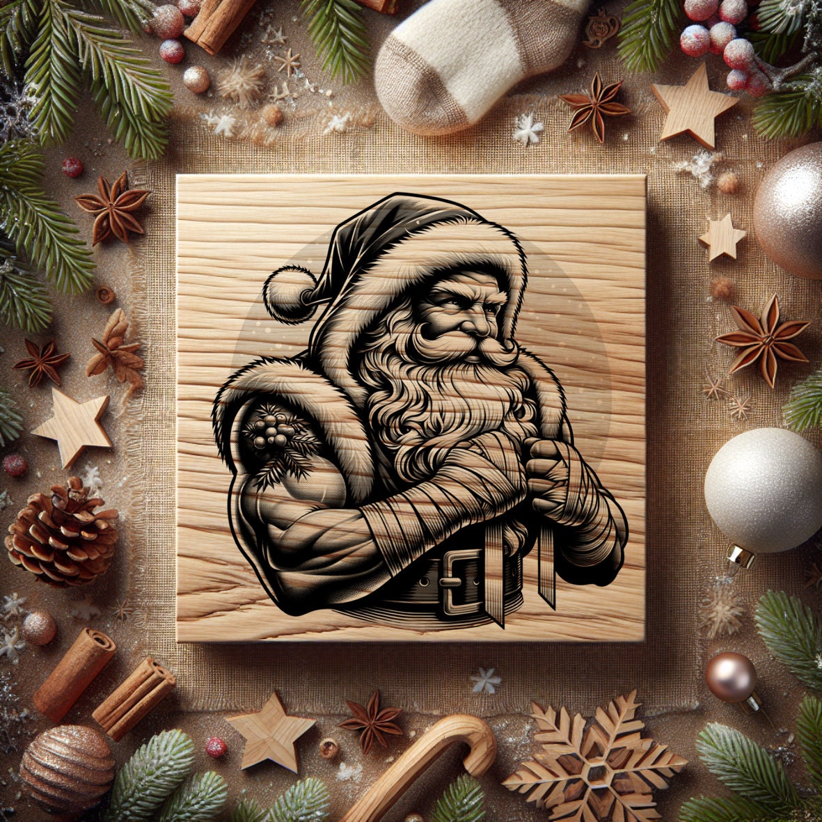 Santa Clause 17, Wood Engraving, Laser File, Coaster Etching, Lightburn ...