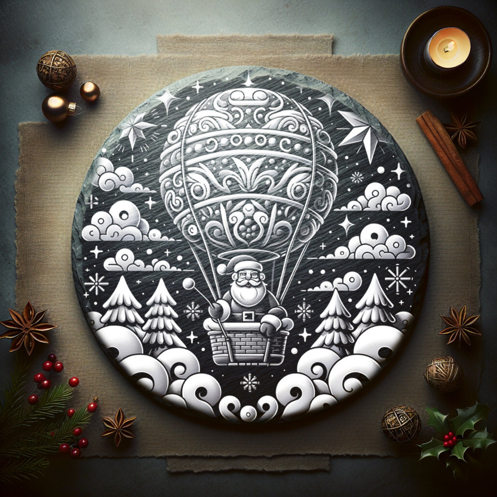 Santa Clause 7, Laser PNG, Slate Engraving, Laser File, Coaster Etching ...