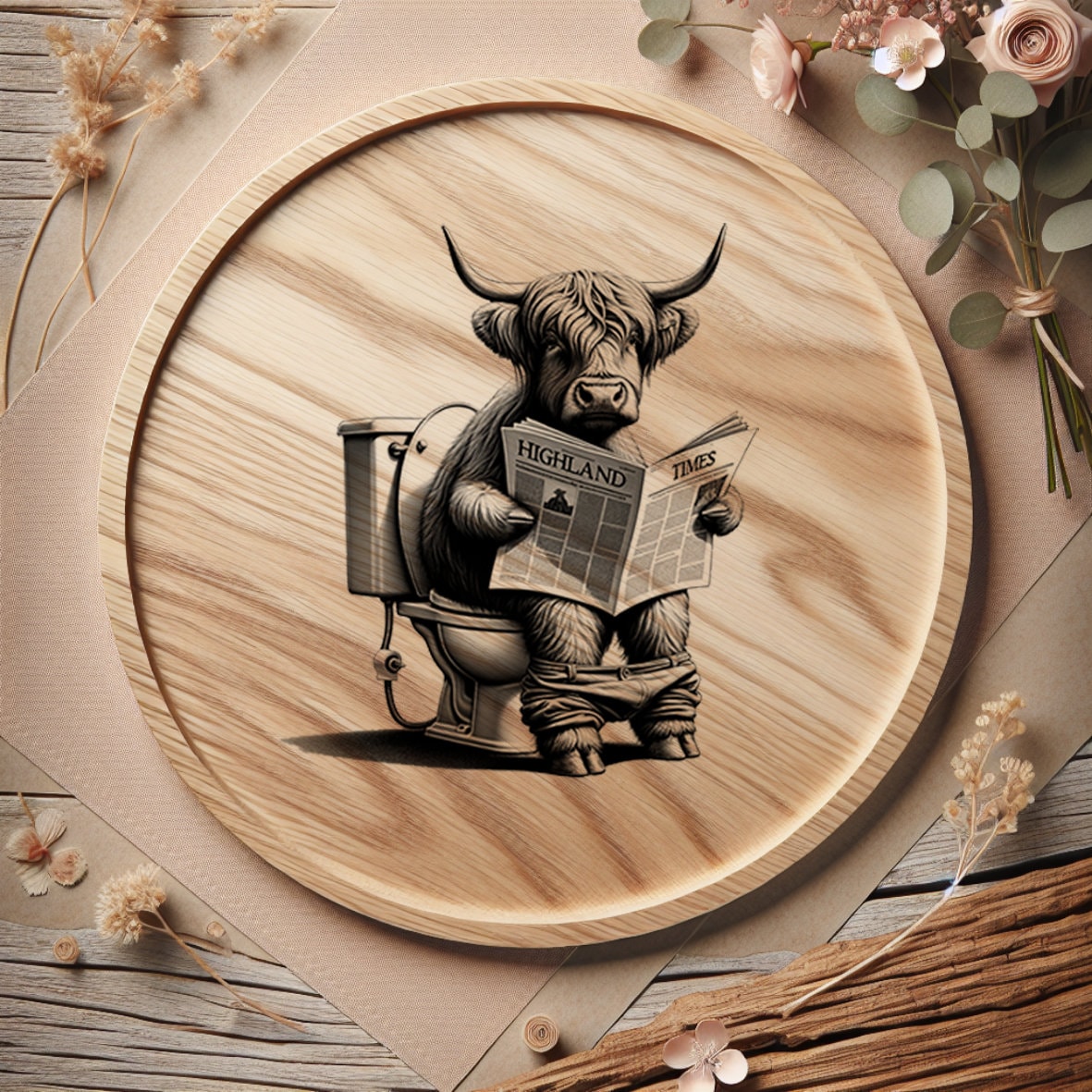 Highland Cow Toilet, Wood Engraving, Laser File, Coaster Etching ...