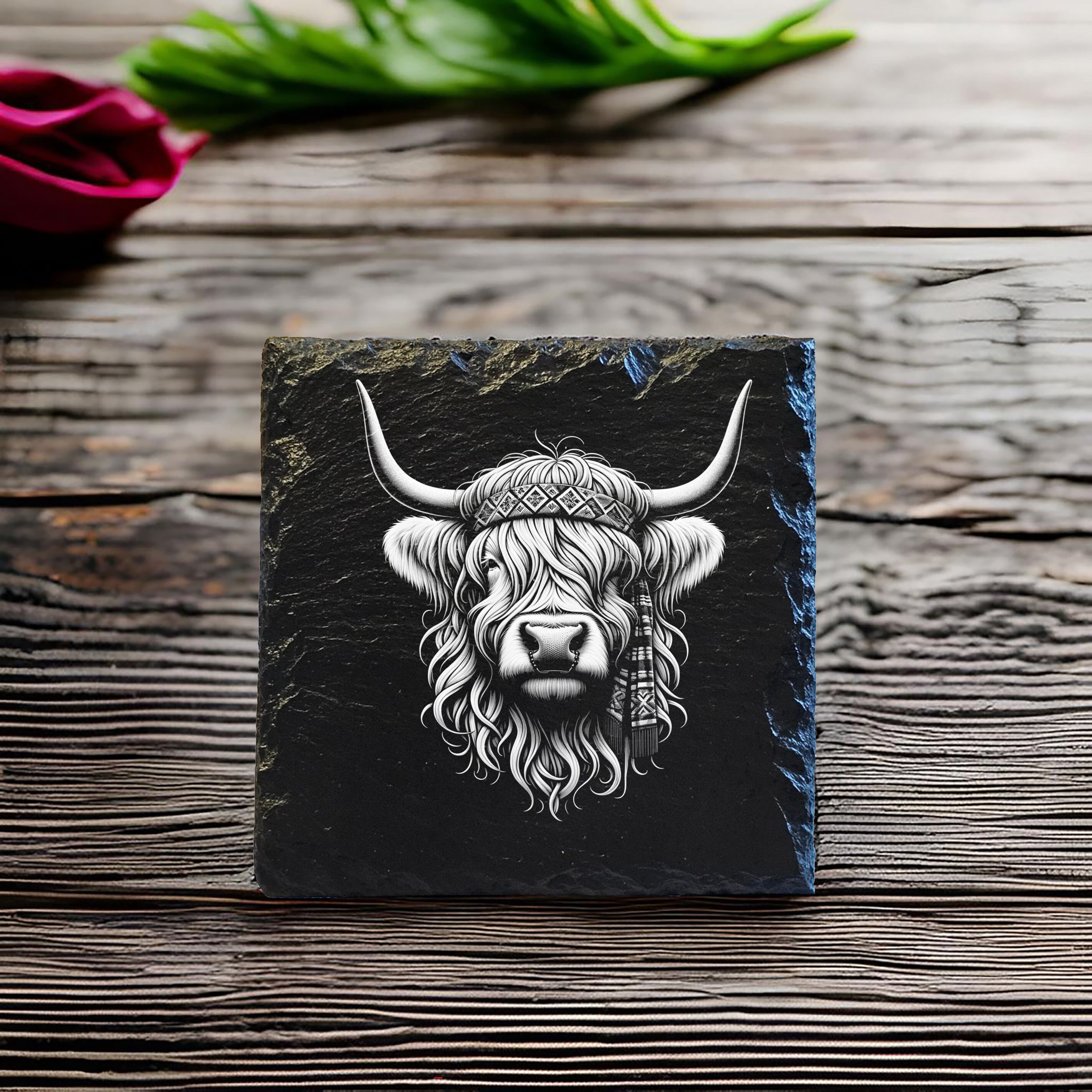 Highland Cow Hippy, Slate Engraving, Laser File, Coaster Etching ...