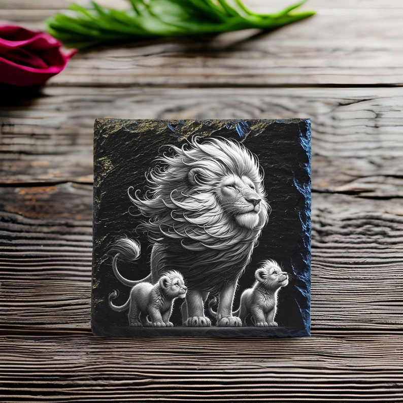Lion Family Laser Engraving File, Slate Coaster Art (digital Download ...