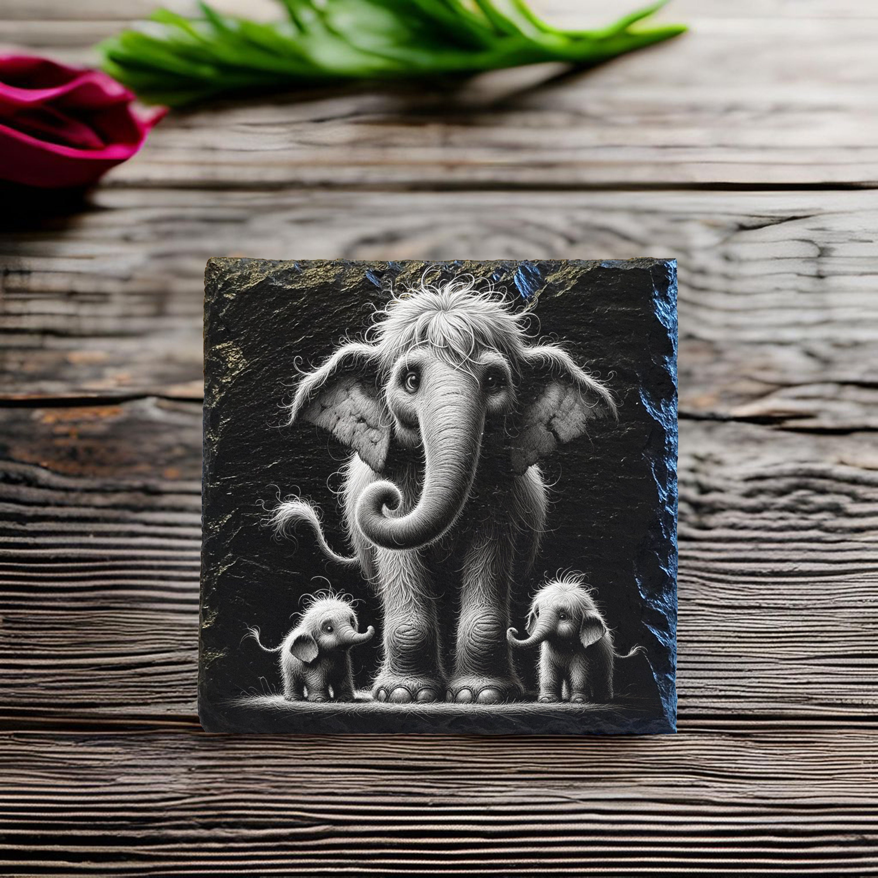Elephant Family 1, Slate Engraving, File, Coaster Etching, American ...