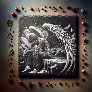 Fallen Angel 2, Slate Engraving, File, Coaster Etching, American ...