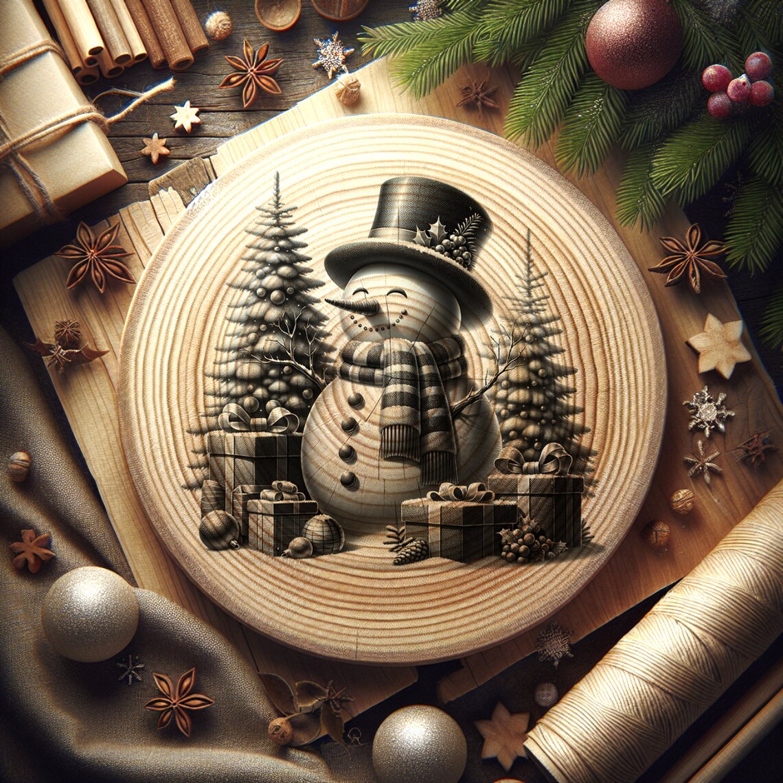 Snowman Wood Engraving Laser File, Christmas Coaster Design (digital ...