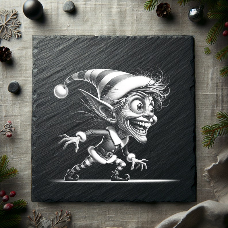 Crazy Elf Laser Engraving File, Slate Coaster Design (PNG) - Etsy
