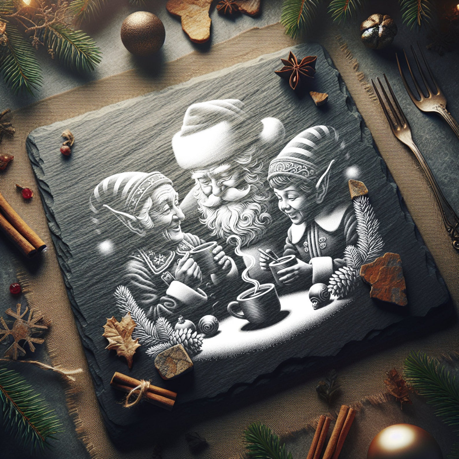 Santa and Elves Slate Engraving, Christmas Laser File (PNG) - Etsy