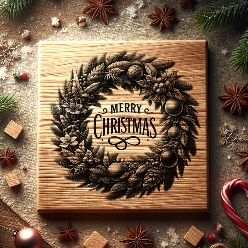 Christmas Wreath 4, Wood Engraving, Laser File, Coaster Etching ...