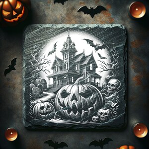 Halloween Pumpkin 3, Laser PNG, Slate Engraving, Laser File, Coaster ...