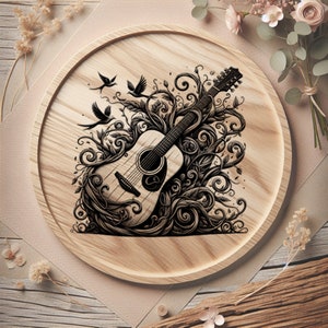 Guitar Vine 2, Wood Engraving, Laser File, Coaster Etching, Lightburn ...