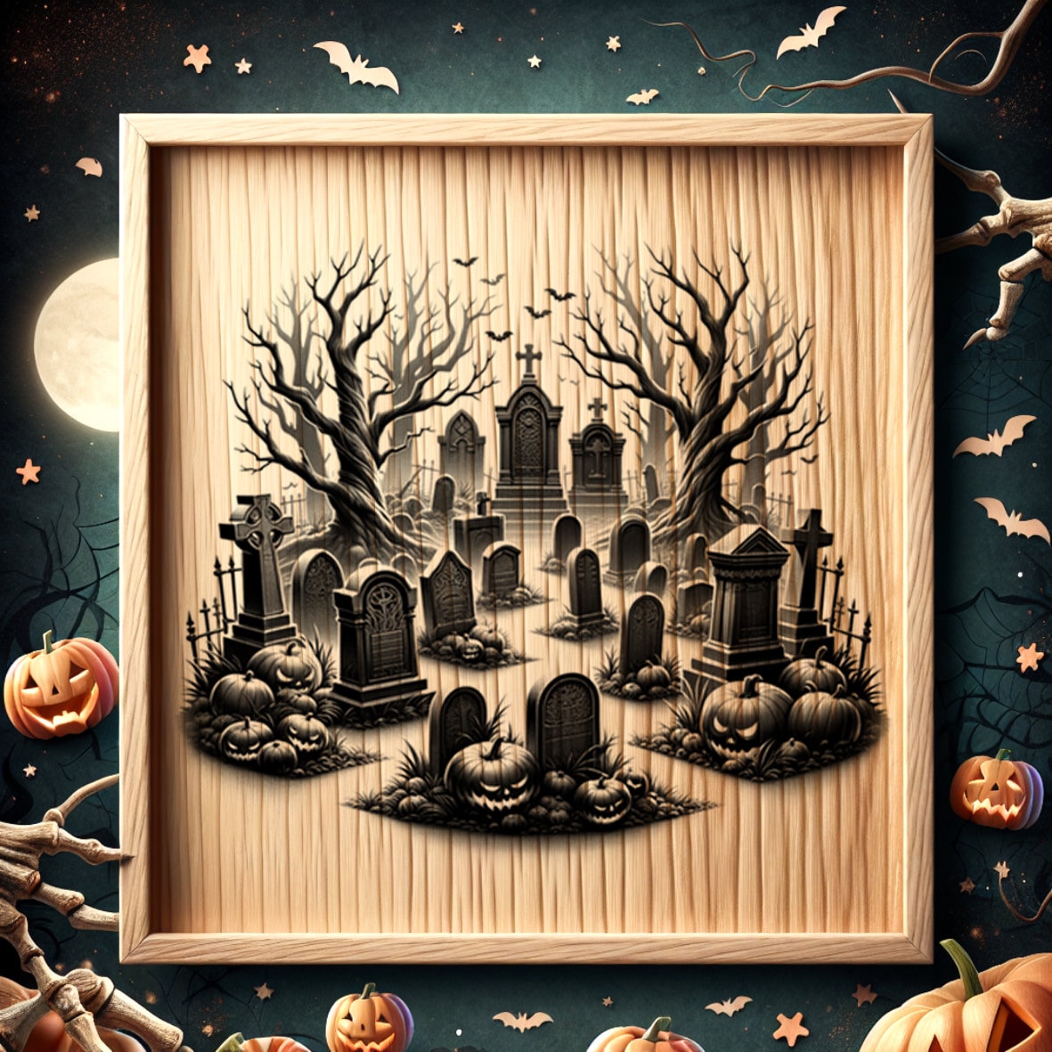 Haunted Graveyard Laser Engraving File, Halloween Scene (digital ...