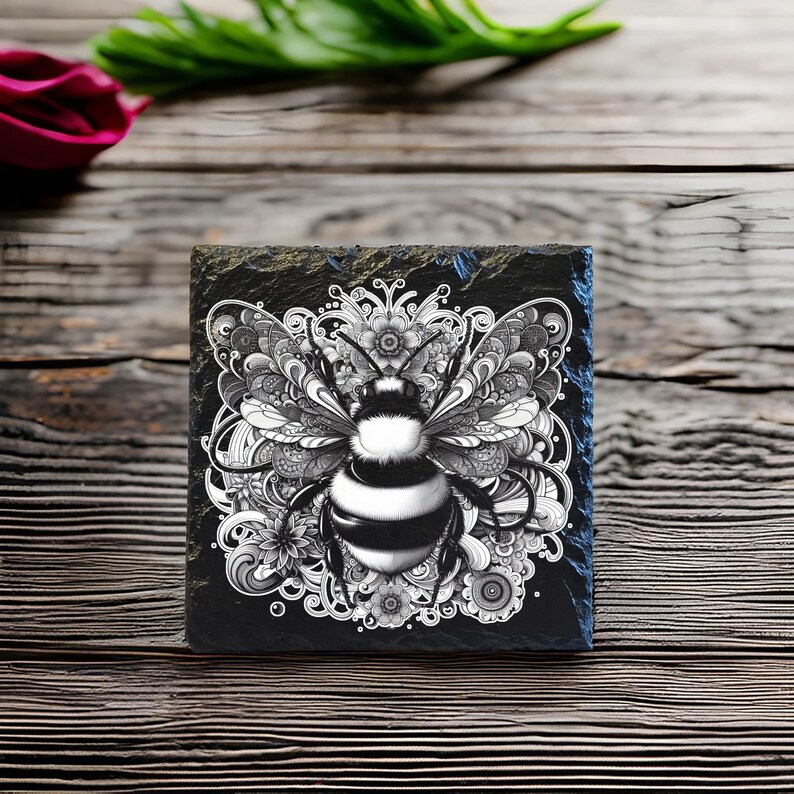 Flower Bee, Laser PNG, Slate Engraving, Laser File, Coaster Etching, American, Lightburn, Glow ...