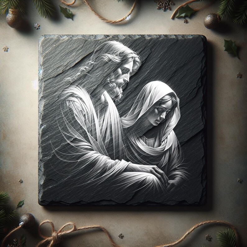 Mary & Joseph, Laser PNG, Slate Engraving, Laser File, Coaster Etching ...