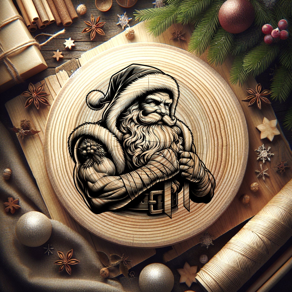 Santa Clause 17, Wood Engraving, Laser File, Coaster Etching, Lightburn ...
