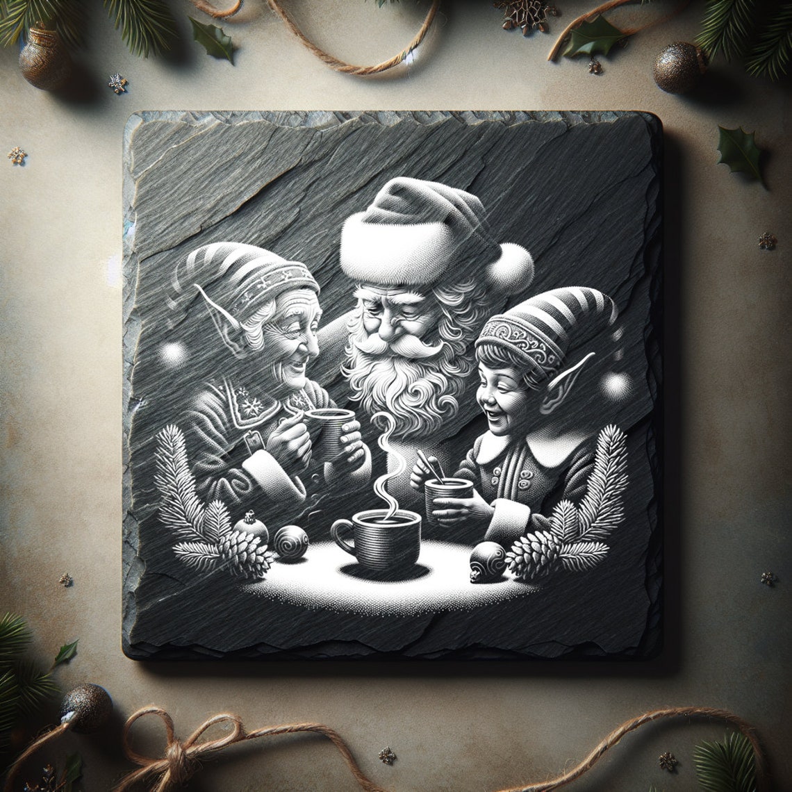Santa and Elves Slate Engraving, Christmas Laser File (PNG) - Etsy