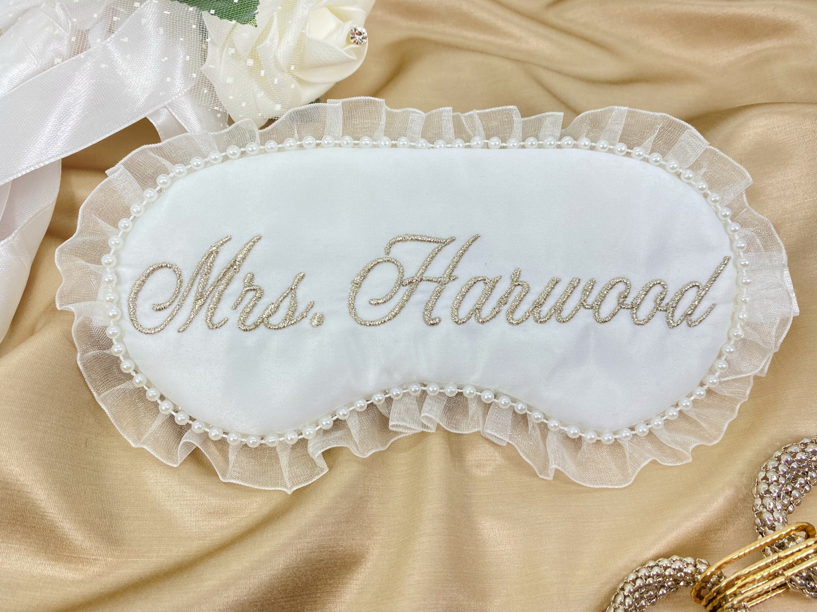 Personalized Bridal Sleep Mask, Embroidered Satin Eye Mask - Etsy