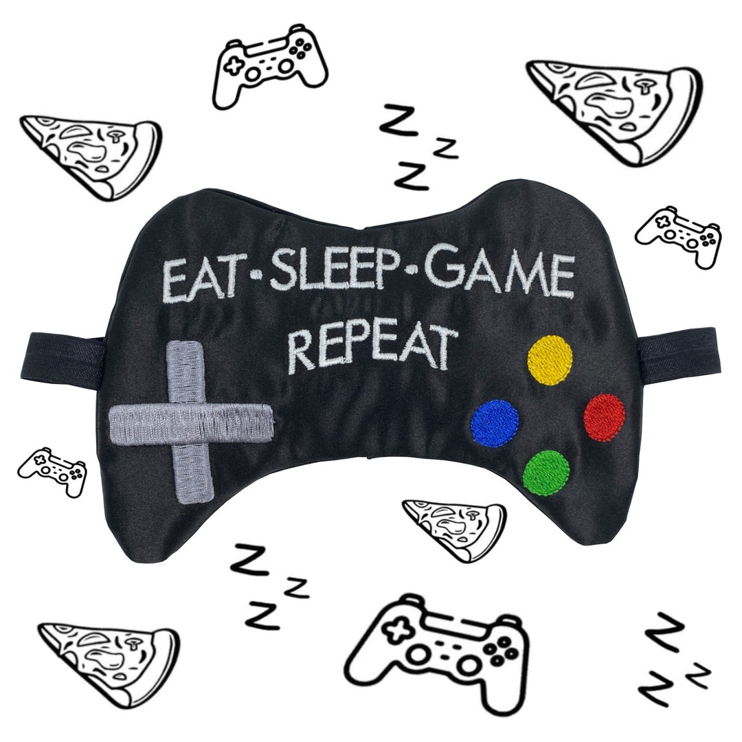 Embroidered Gamer Sleep Mask, Eat Sleep Game Repeat, Handmade - Etsy