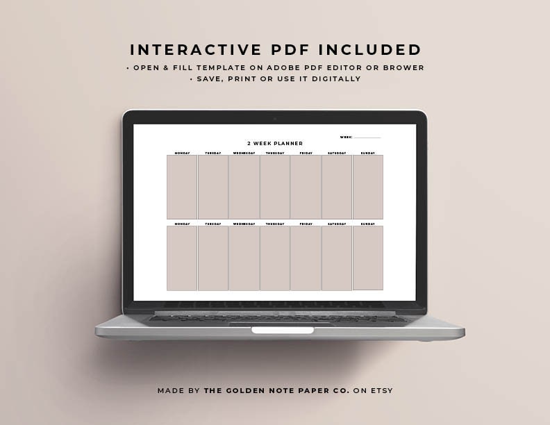 Blank Minimalistic 2 Full Week Planner, Printable Landscape Schedule ...