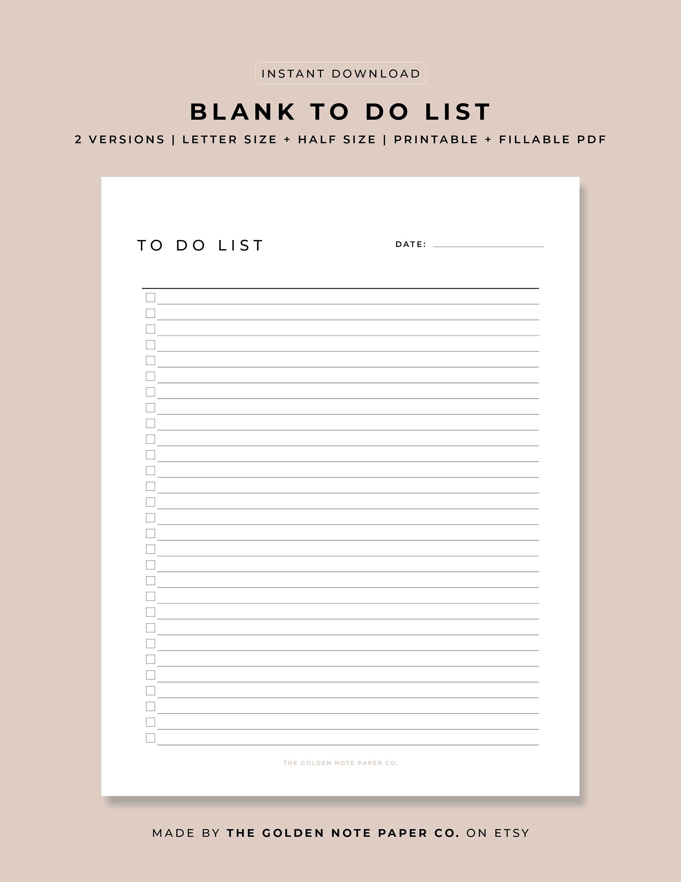 Blank Minimalistic to Do List, Template, Work, Daily, Printable ...