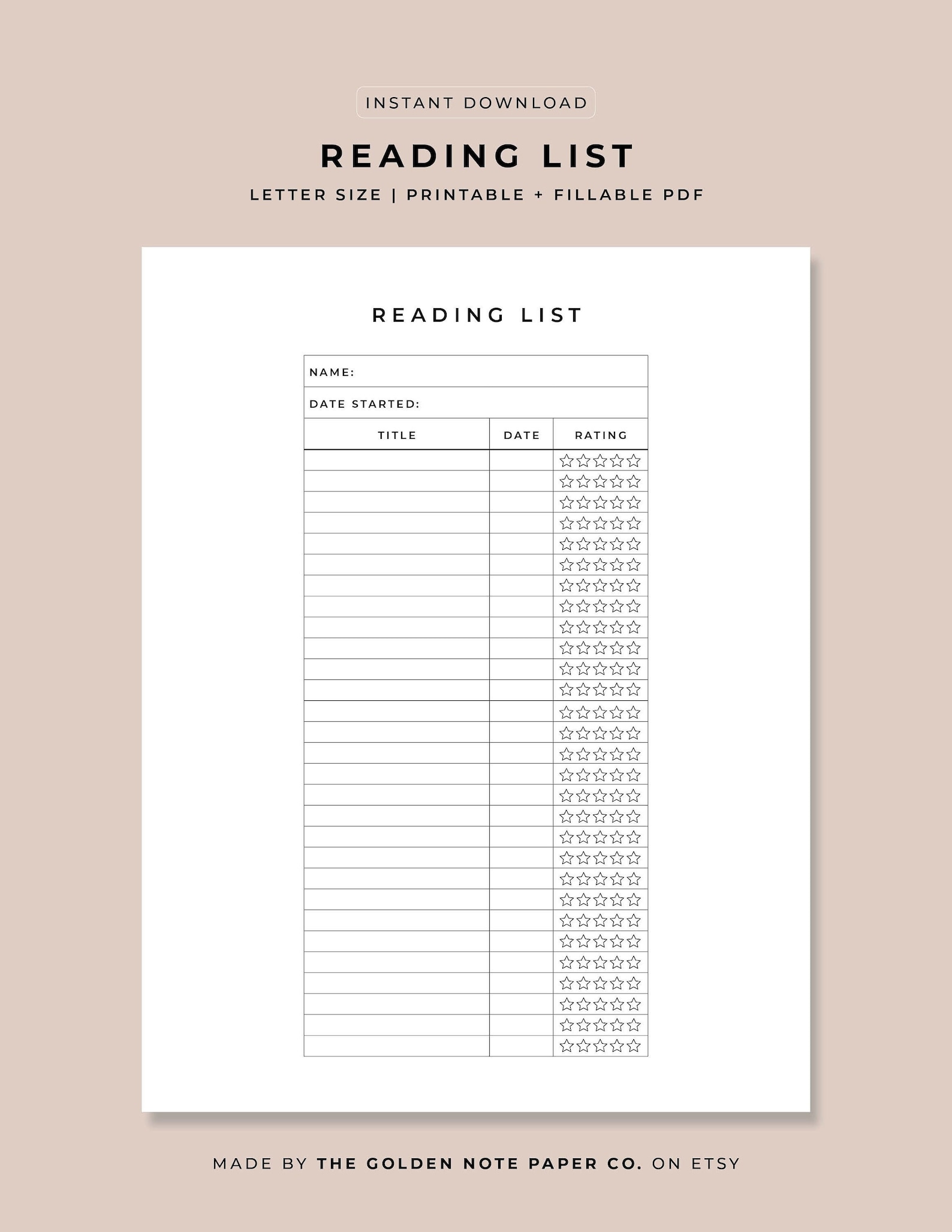 Minimalistic Reading Tracker Printable Reading Log Reading | Etsy